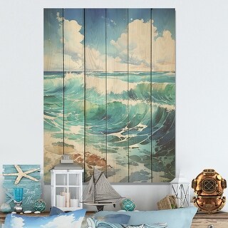 DESIGN ART "Tropical Beach Waves Fusion" Coastal Beach Wood Wall Art ...