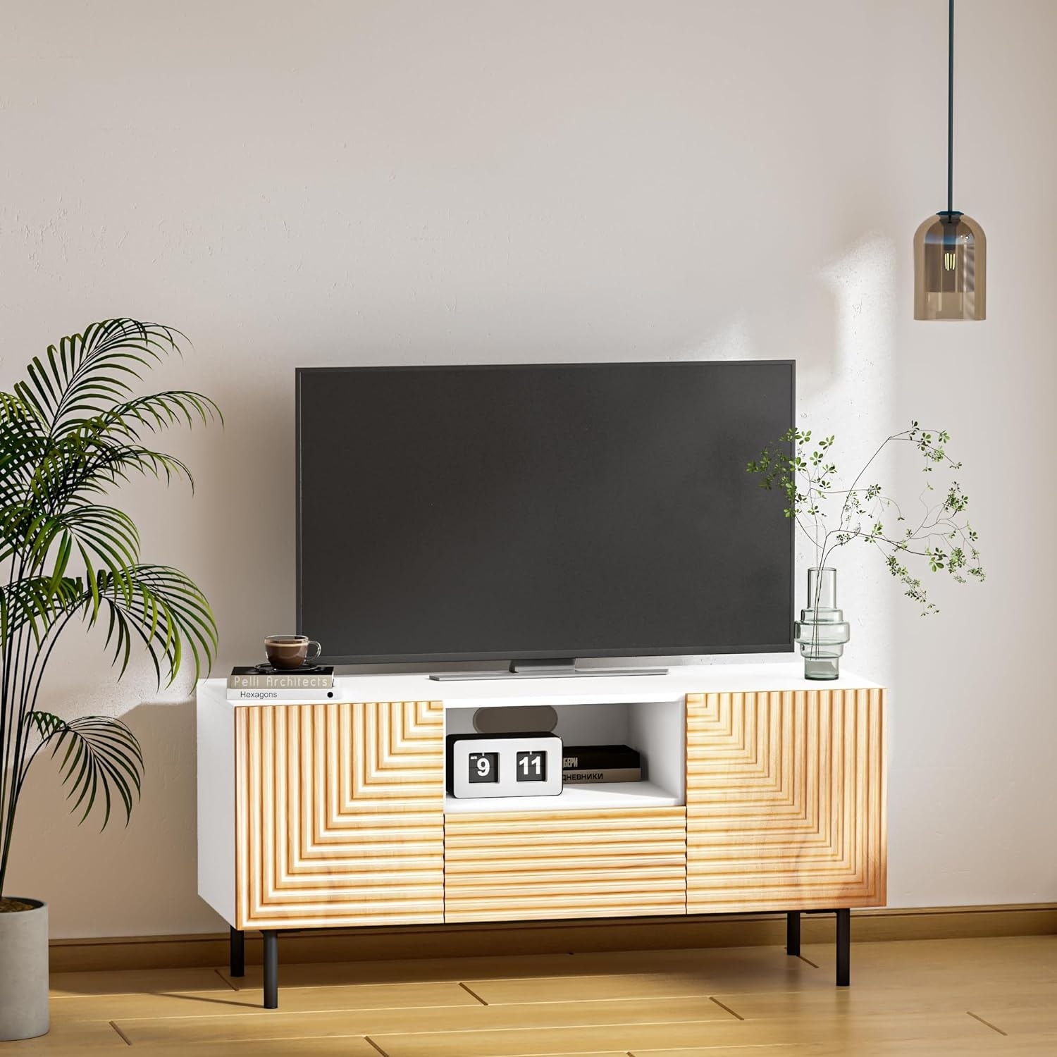 RoomfittersMid Century Modern TV Entertainment Cabinet, Poplar Wood ...