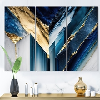 Designart "Abstract Geode Geometric Blue I" Modern Geometric Canvas Art ...