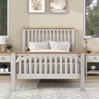 Country Gray Solid Platform Bed with Oak Top - Bed Bath & Beyond - 36870159