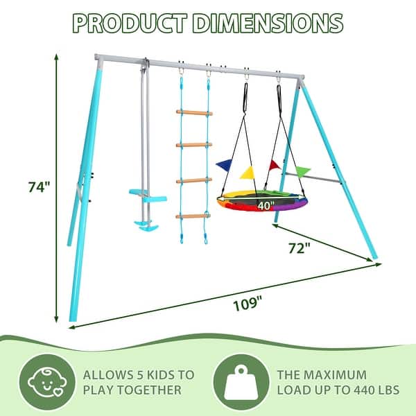 Swing Sets for Backyard, 3-in-1 Kids Metal Swing Stand with 40" Saucer ...