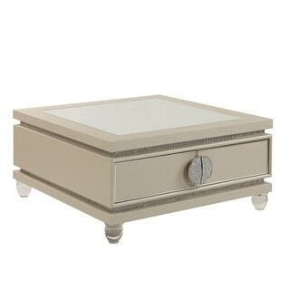 40" Pearlized Bling Faux Diamonds Square Mirrored Coffee Table With Two ...