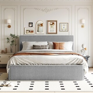 Queen Size Upholstered Platform Bed with 4 Drawers and White Edge - Bed ...