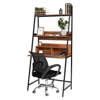 3-Tier Ladder Computer Desk with Bookshelf Writing Table Vintage Color ...