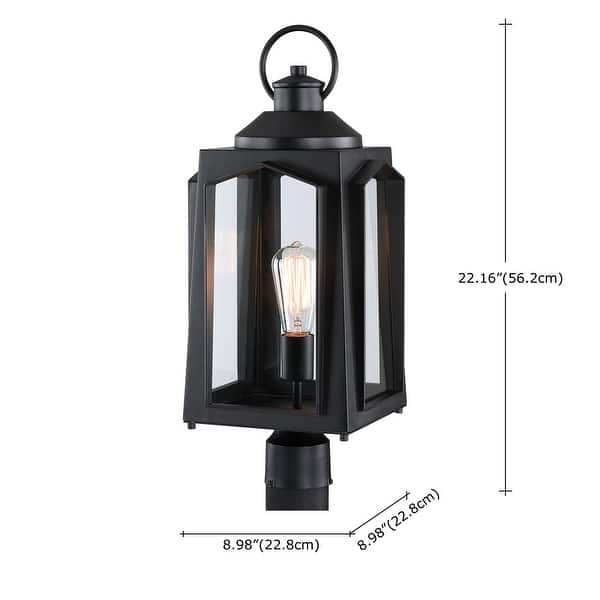 1-Light Matte Black Outdoor Post Light with Clear Glass Shade - M - Bed ...