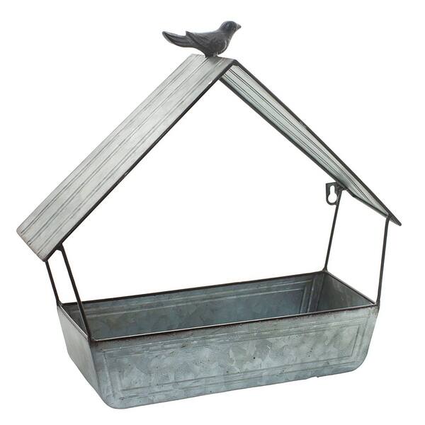 12" Gray Galvanized House Shaped Basket Decor with Bird - Bed Bath ...
