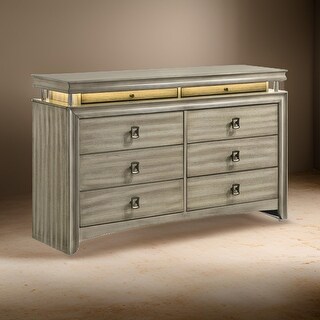 Sele Dresser, 8 Drawers, LED Lighting, Touch Switch, Rustic Beige Wood ...