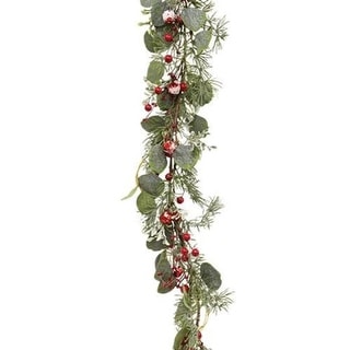 Snowy Holiday Red Berry & Bell Garland - Green/Red - 5 feet across ...