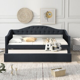 Twin Size Tufted Upholstered Design Daybed with Trundle Bed - Bed Bath ...