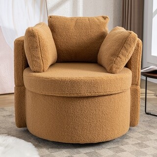 Brown Modern Upholstered Swivel And Storage Chair For Living Room With ...