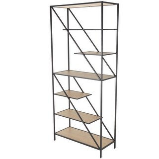 Wooden Diagonal Angled 6 Shelf Shelving Unit with Black Metal Frame ...