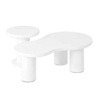 White Nesting Table Set of 2, Round Side Table Irregular Center Table ...