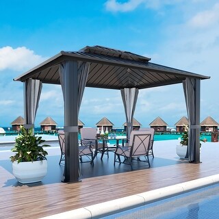 VEIKOUS 10'x12' Outdoor Aluminum Hardtop Gazebo with Double Roof ...