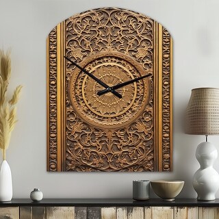 Designart - Old Carved Wooden Door VIII - Farm Door Floral Wall Clock ...