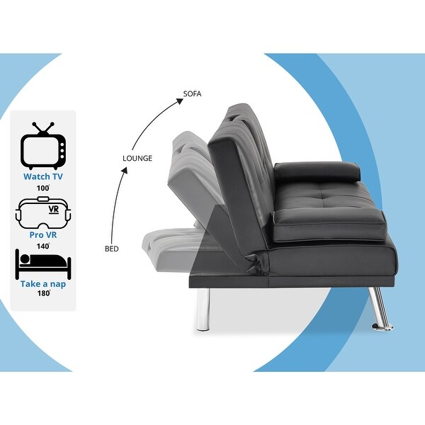 Futon Sofa Bed Couch with Armrest Cupholders Faux Leather Sofa Bed Couch Convertible Folding Reclining Small Couch On Sale Bed Bath Beyond 35865470