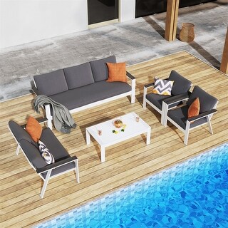 Modern 5-piece Poolside Sofa Set Garden Tilt Backrest Couch Outdoor ...