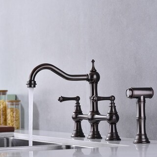 Bridge Dual Handles Kitchen Faucet With Pull-Out Side Spray in - Bed ...