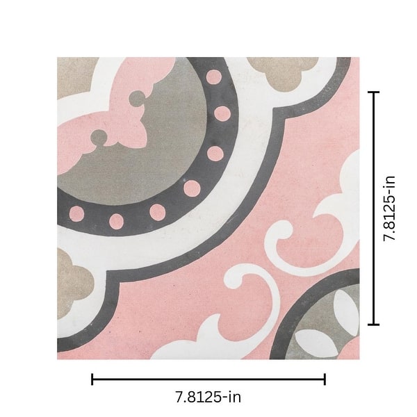 Art Deco 8x8 Rose Pink Matte Porcelain Encaustic Tile - Floor & Wall ...