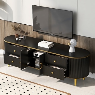 Modern Curved TV Stand with Gold Trim, Metal Feet & Storage for 80" TVs ...