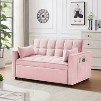 54" Multifunctional Three-Speed Adjustable Velvet Pink Sofa Bed - On ...