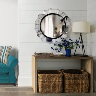Round Accent Wall Mirror with Scalloped Design and Beveled Edges - Bed ...