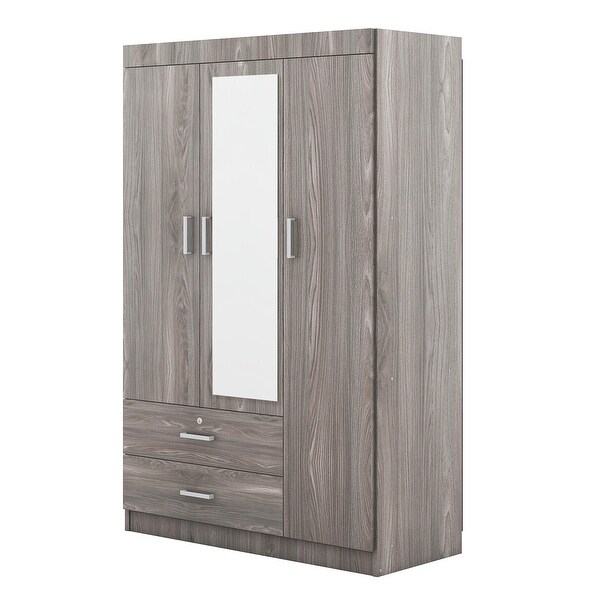 Bedroom Wardrobe 3 Door Freestanding Floor Cabinet Armoires with Single Mirror Door Hanging Clothes Rod and Drawers with Lock Bed Bath Beyond 40699744