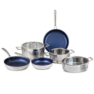 Blue Jean Chef 9-Piece Stainless Steel Cookware Set, Hammered Finish ...