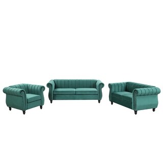 3-Piece Sofa Set Frosted Velvet Sofa with Buttoned Tufted Backrest ...