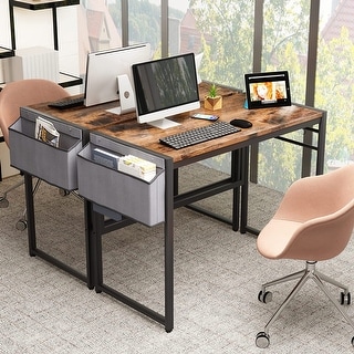 Mieres Industrial Rustic Brown Wooden Top Straight Computer Desk, Home ...