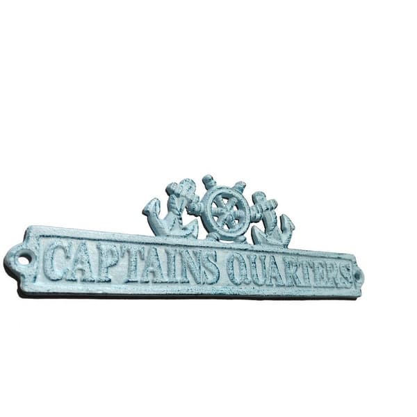 Cast Iron Captains Quarters Sign with Ship Wheel and Anchors - 9" L x 1 ...