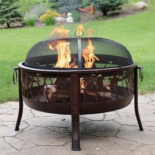 30" Fire Pit Steel with Pheasant Hunting Design and Spark Screen - Bed ...