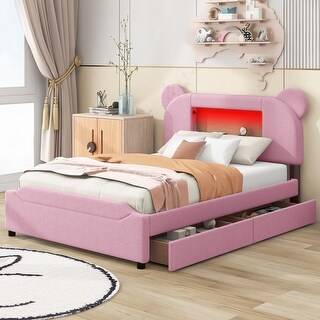 Full Size LED Upholstered Platform Bed with Drawers and USB Ports - Bed ...