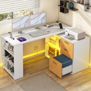 Moasis 59-Inch 360 Rotating L Shaped Gaming Desk Corner Computer Desk ...