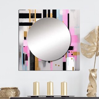 Designart "Pink Gold Bold Stripes" Cubism Wall Mirror - Abstract Large ...