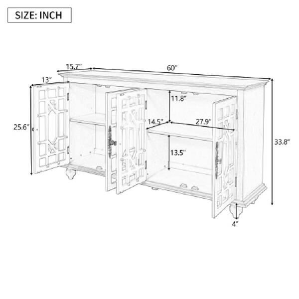 Sideboard with Adjustable Height Shelves, Metal Handles, and 4 Doors ...
