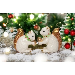 Ceramic White And Gold Squirrels Eating Acorns Salt And Pepper Shakers ...