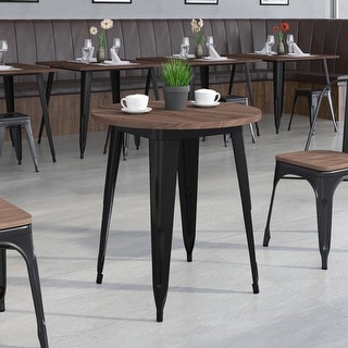 26" Round Metal Indoor Table with Rustic Wood Top - 26"W x 26"D x 30.5 ...