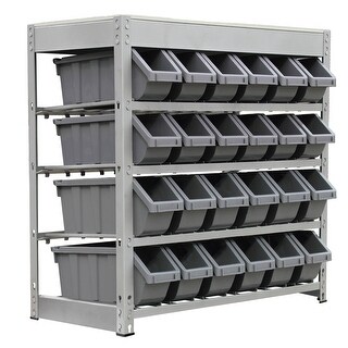 King's Rack Bin Rack Boltless Steel Storage System Organizer w/ 24 Plastic Bins in 4 tiers. - On ...