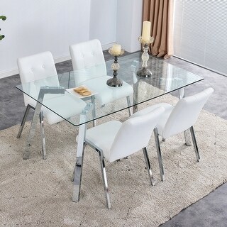 5-Piece Electroplated Metal Dining Table and Chair Set with Rectangular ...