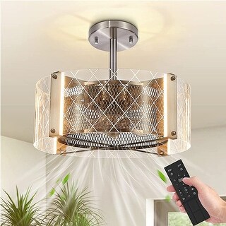 Modern ceiling fan with lights industrial flush mount cage ceiling lamp ...