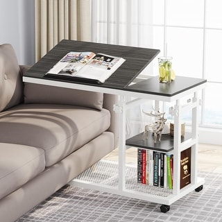 Adjustable Height C-Shaped Rolling Side Table with Tiltable Top and ...