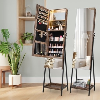 Jewelry Cabinet Armoire Fulllength Mirror w/ LED Lights tip-out Drawer ...