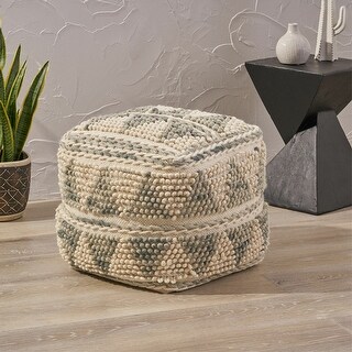 Boho Wool and Cotton Ottoman Pouf - Bed Bath & Beyond - 39035533