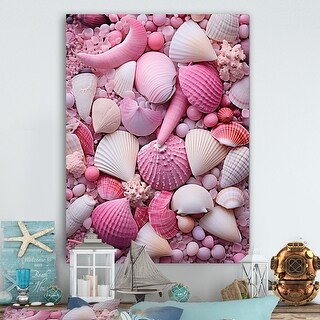 Designart "Pink Seashell On The Beach" Nautical & Beach Large Metal ...