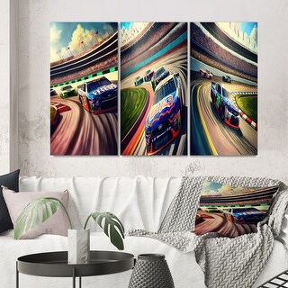 Designart "Daytona Stock Car Racing Last Lap I" Modern Wall Art Set Of ...