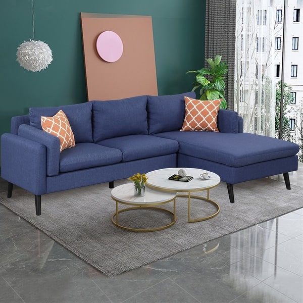 Modern Upholstered L-Shape Sofa in Linen Fabric with Chaise - 85"Wx62 ...