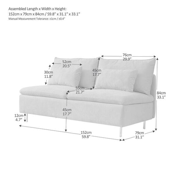 Pink Modern Armless Loveseat Couch Armless Settee Bench Cotton Linen ...