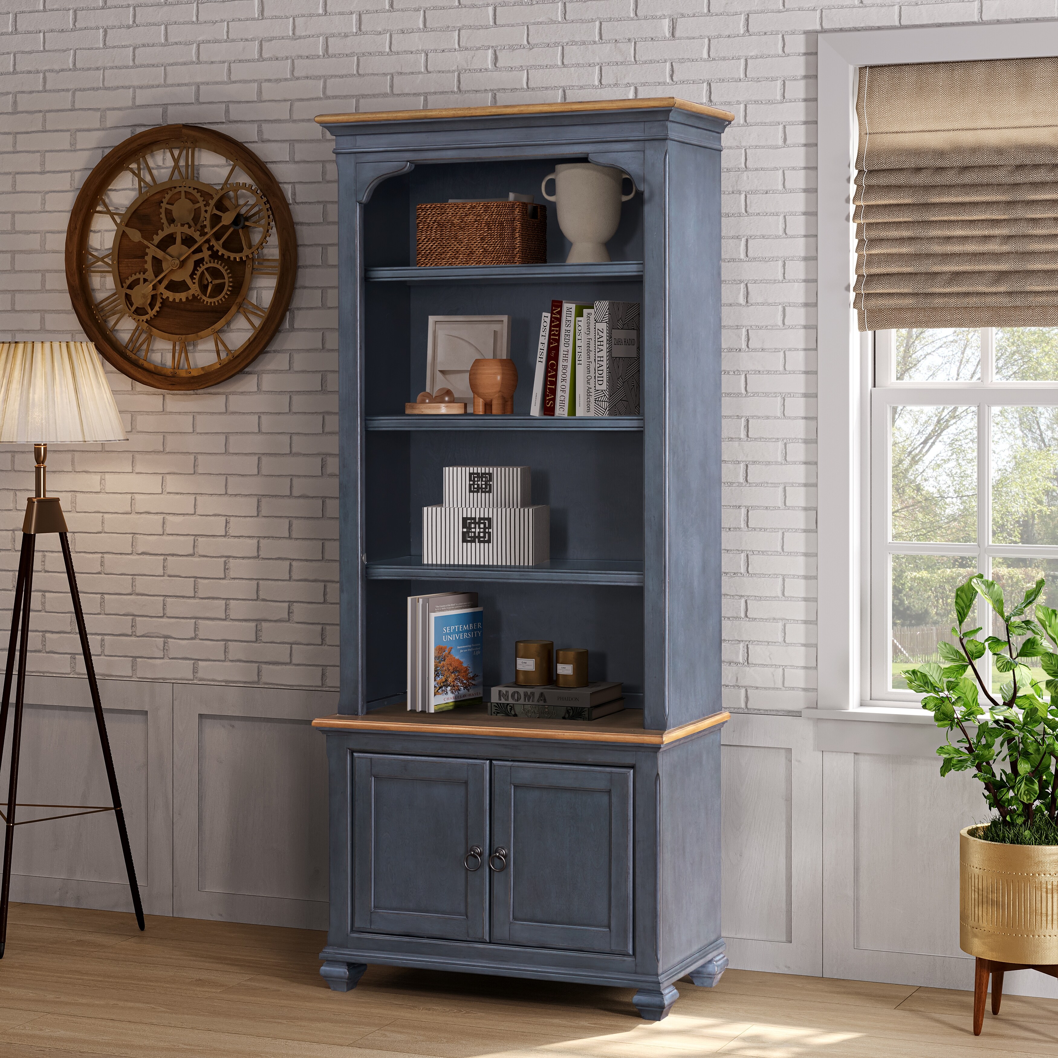 Bridgevine Home Americana 84 inch Universal Pier Bookcase No Assembly Required Corduroy Blue Finish