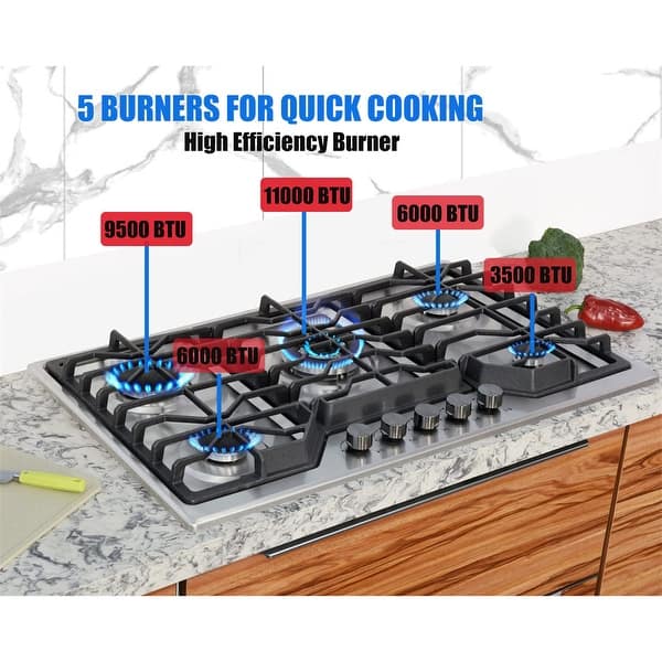 5 Burners Gas Cooktop,Stainless Steel Gas Range Top,Gas Cooker Stove ...