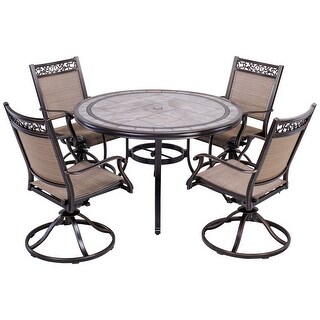5 Piece Dining Set Patio Furniture, Aluminum Swivel Rocker Chair Sling ...